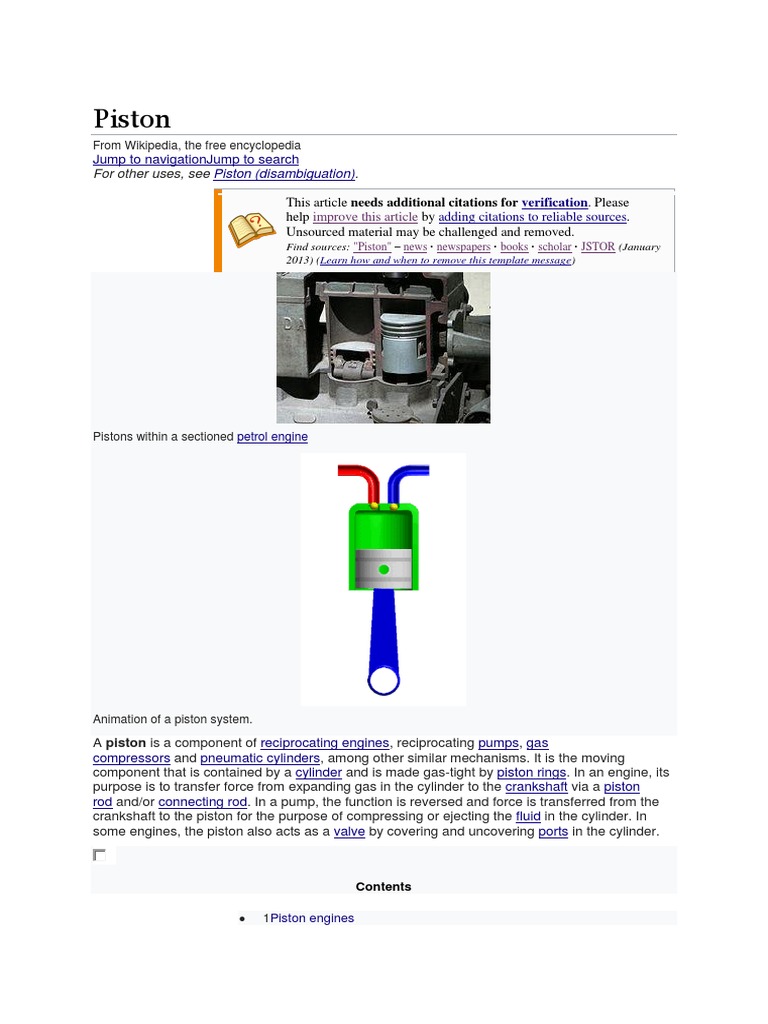 Piston: Jump To Navigationjump To Search | PDF | Piston | Rotating Machines