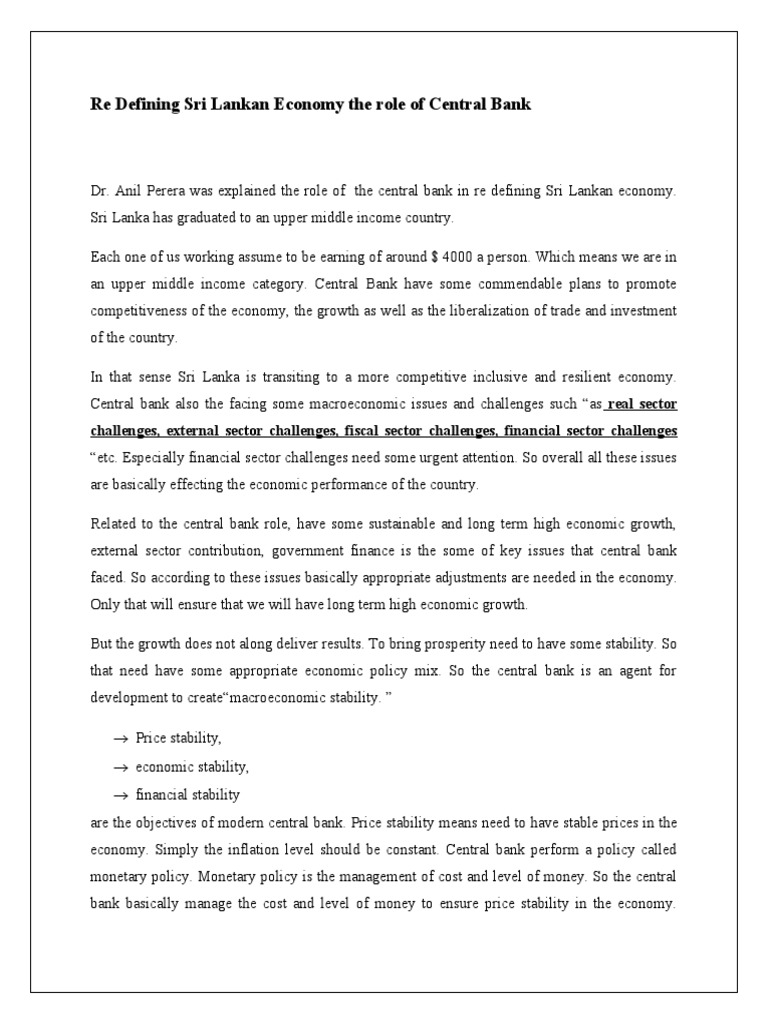 Re Defining Sri Lankan Economy The Role of Central Bank | PDF ... Re Defining Sri Lankan Economy The Role of Central Bank | PDF ...