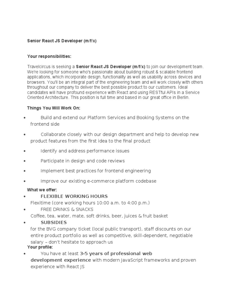 Senior React JS Developer (M/F/X) | PDF | Cloud Computing | Software Development