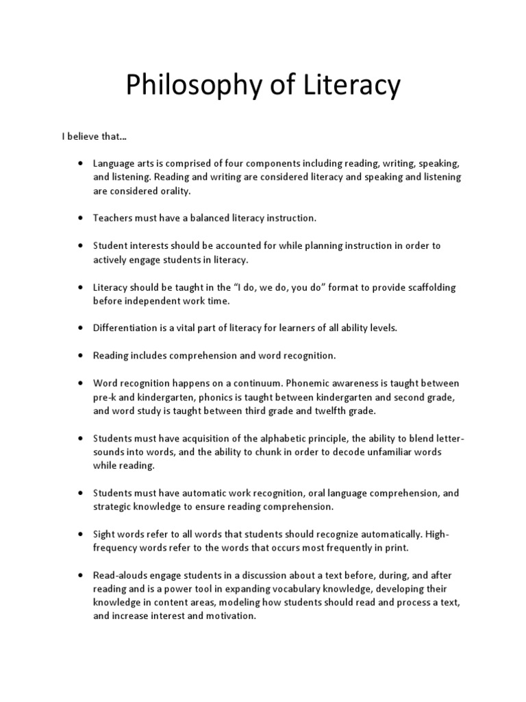 Philosophy of Literacy | PDF | Reading (Process) | Education Theory