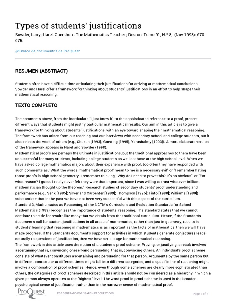 Types of Students' Justifications: Resumen (Abstract) | PDF ...