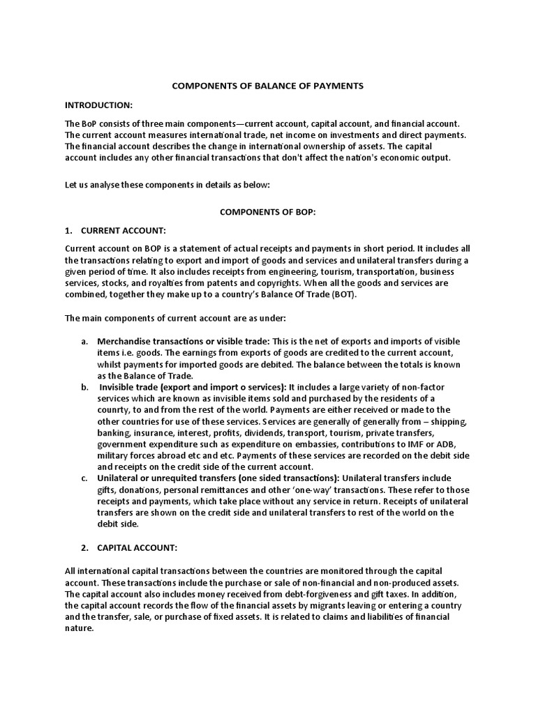 Components of BOP | PDF | Current Account | Balance Of Payments