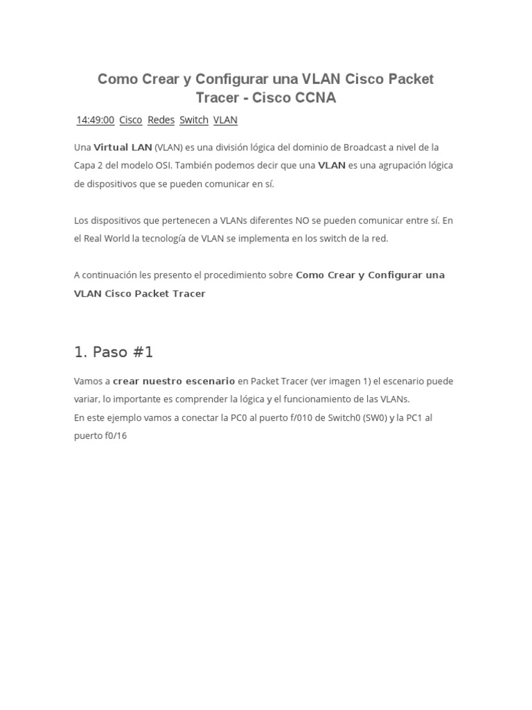 Como Crear y Configurar Una VLAN Cisco Packet Tracer | PDF | Conmutador de red | Transmisión de ...