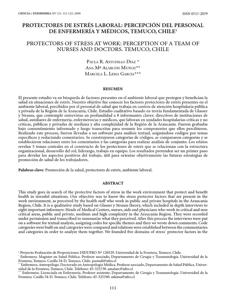 Factores Protectores Del Estres Laboral en Chile PDF | PDF | Estrés ...