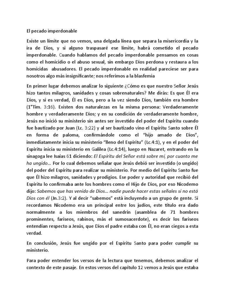 Blasfemia: El Pecado Imperdonable | PDF | Pecado | Jesús