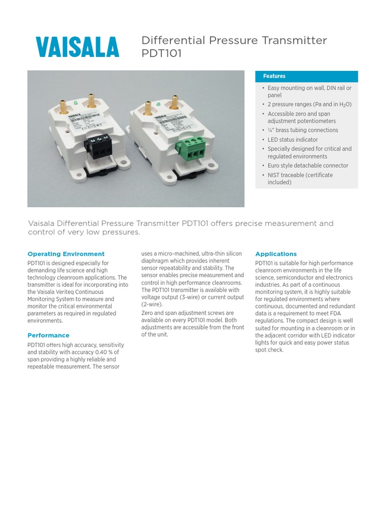 PDT101 Datasheet B211082EN E PDF | PDF | Sensor | Pressure Measurement