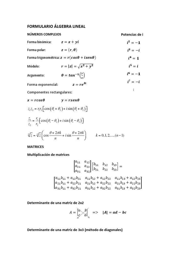 Formulario Álgebra Lineal | PDF | Matriz (Matemáticas) | Álgebra