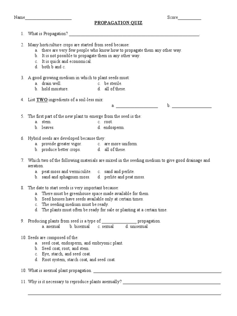 Propagation Quiz | PDF | Seed | Moss