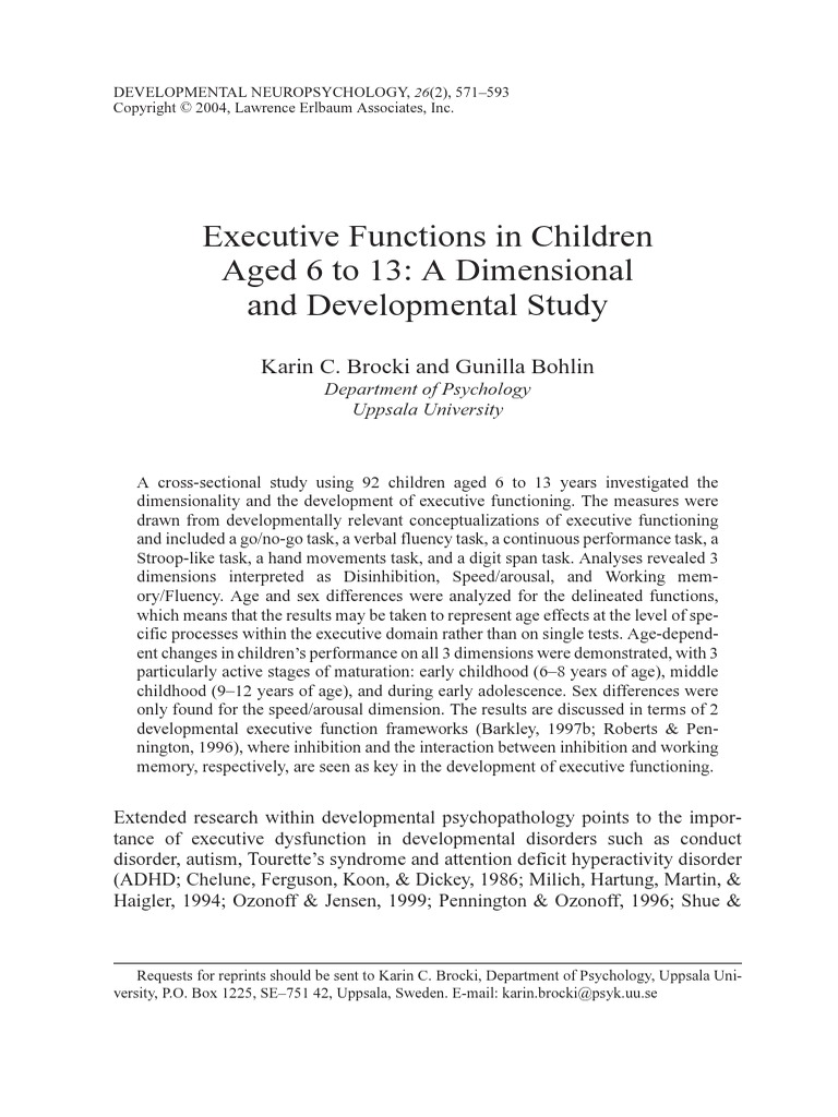 Executive Function 6-13 Years | PDF | Executive Functions | Working Memory