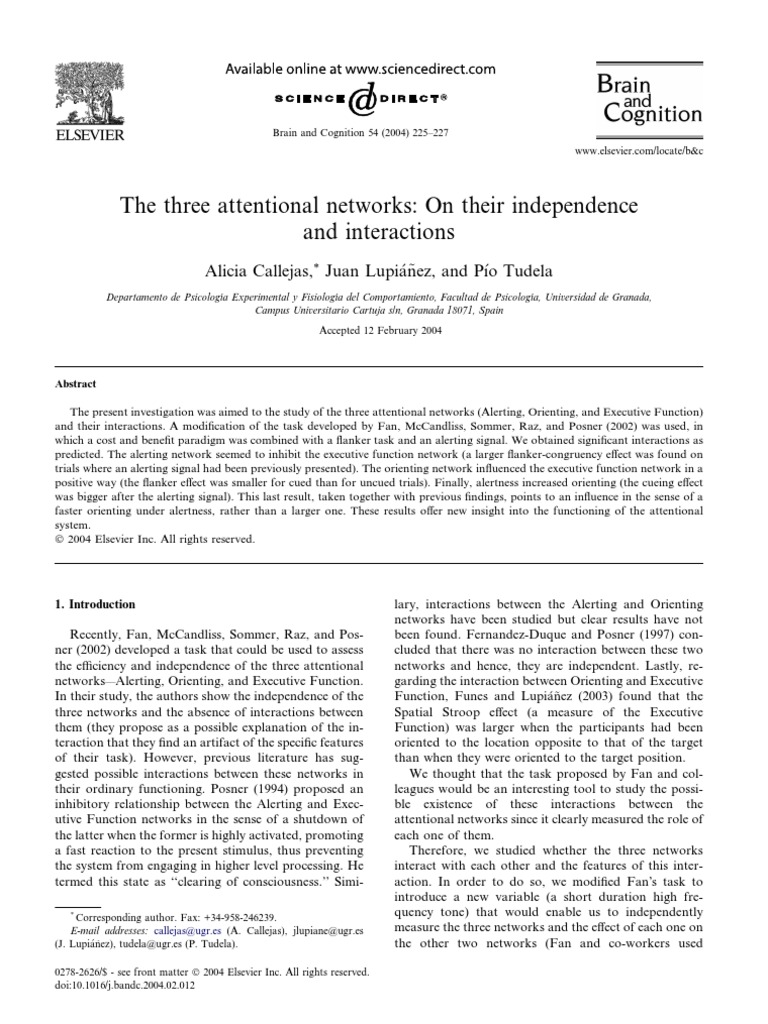 The Three Attentional Networks: On Their Independence and Interactions ...