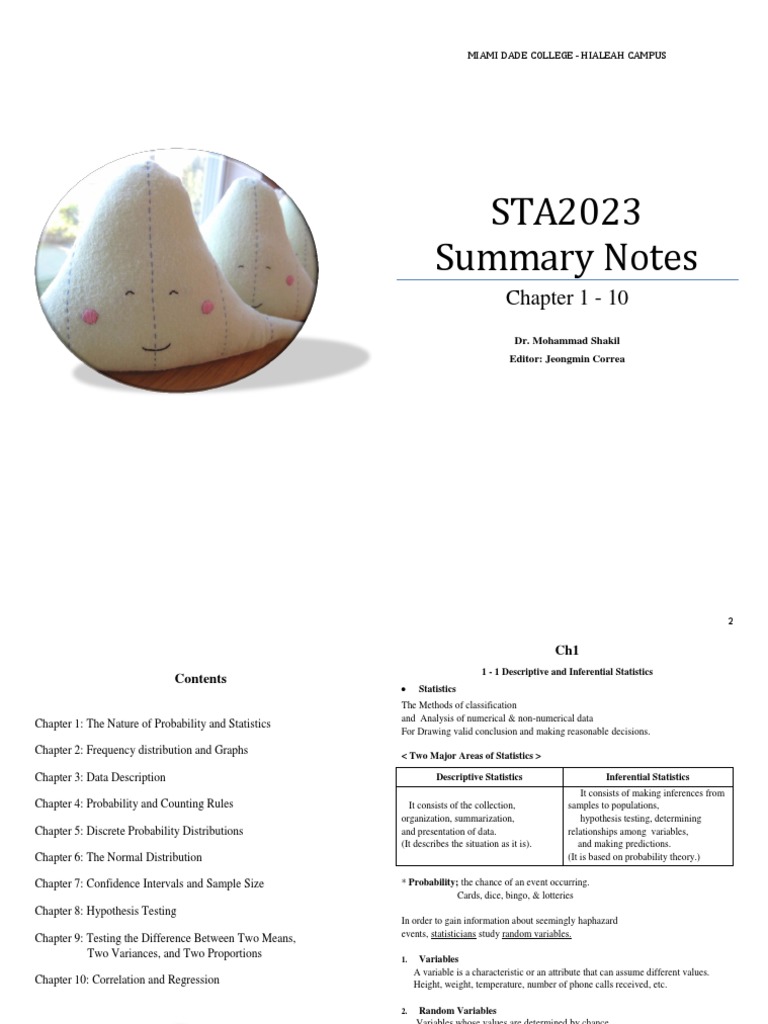 STA2023 Statistics Summary Notes | PDF | Statistics | Sampling (Statistics)