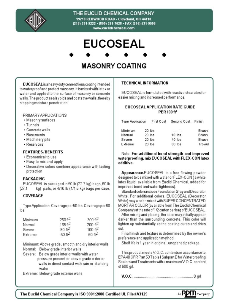 Eucoseal: Masonry Coating | PDF | Concrete | Masonry