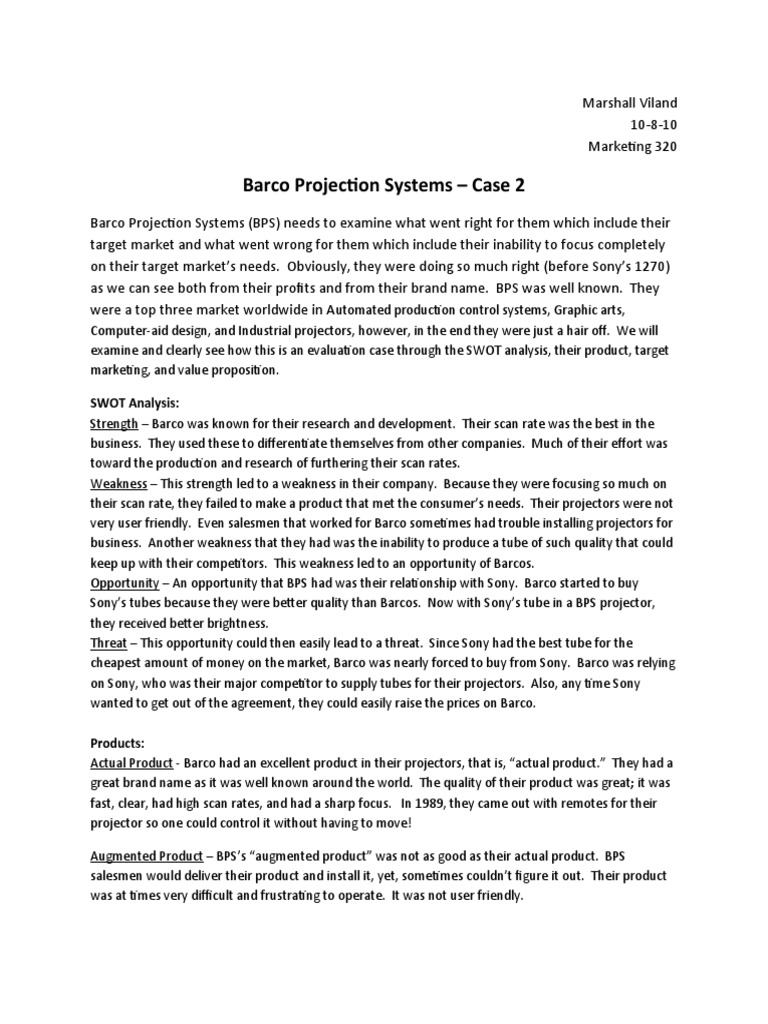 Barco Projection Systems - Case 2: SWOT Analysis | PDF | Marketing | Market Segmentation