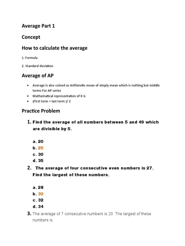 Calculating Averages and Practice Problems | PDF