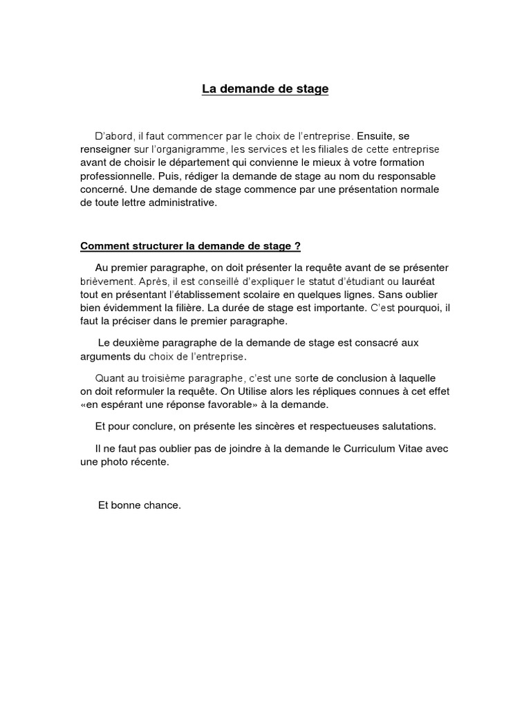 Modèle de demande de stage professionnel | PDF