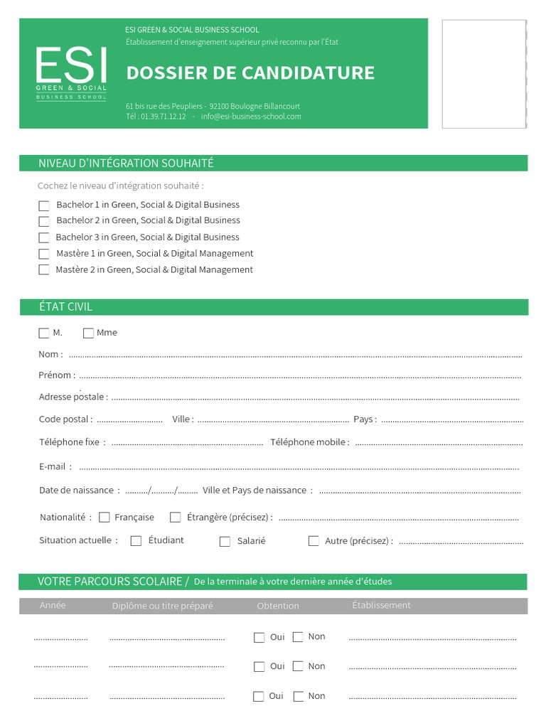 Dossier de candidature ESI Green Business | PDF | École de commerce ...