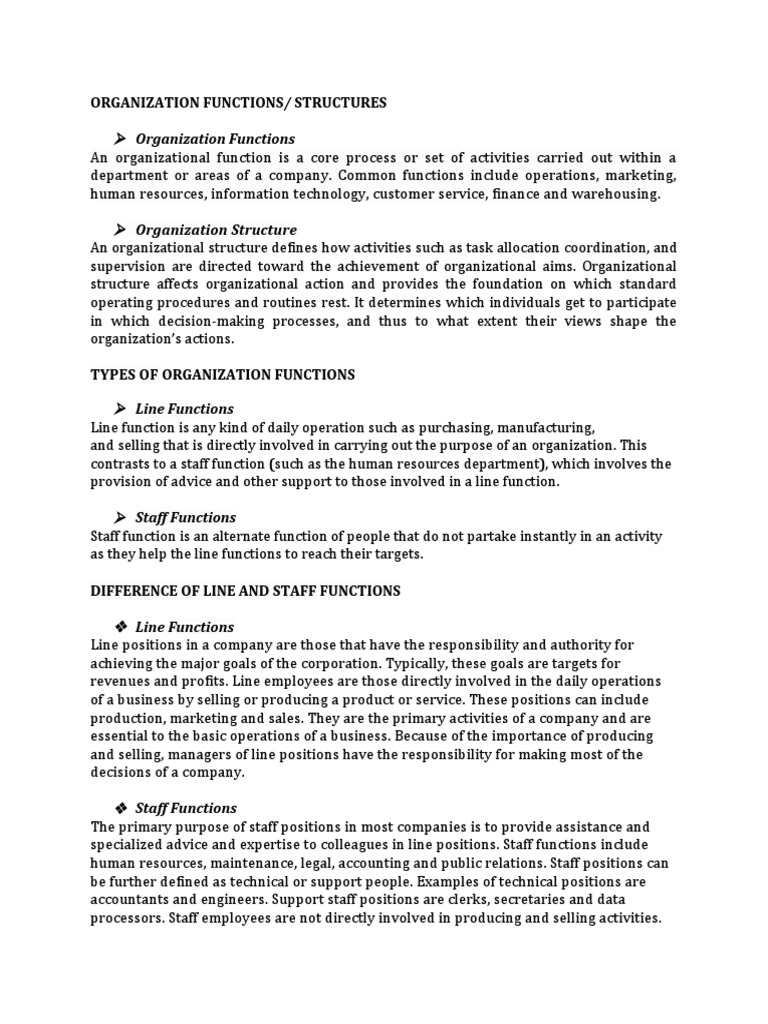 Functions and Structure of Organizations | PDF | Marketing | Business