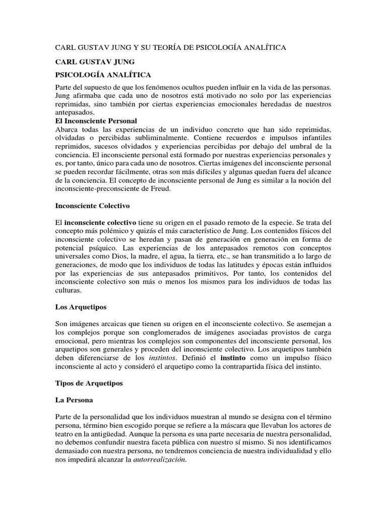 CARL GUSTAV JUNG Y SU TEORÍA DE PSICOLOGÍA ANALÍTICAcc PDF | PDF | Carl ...