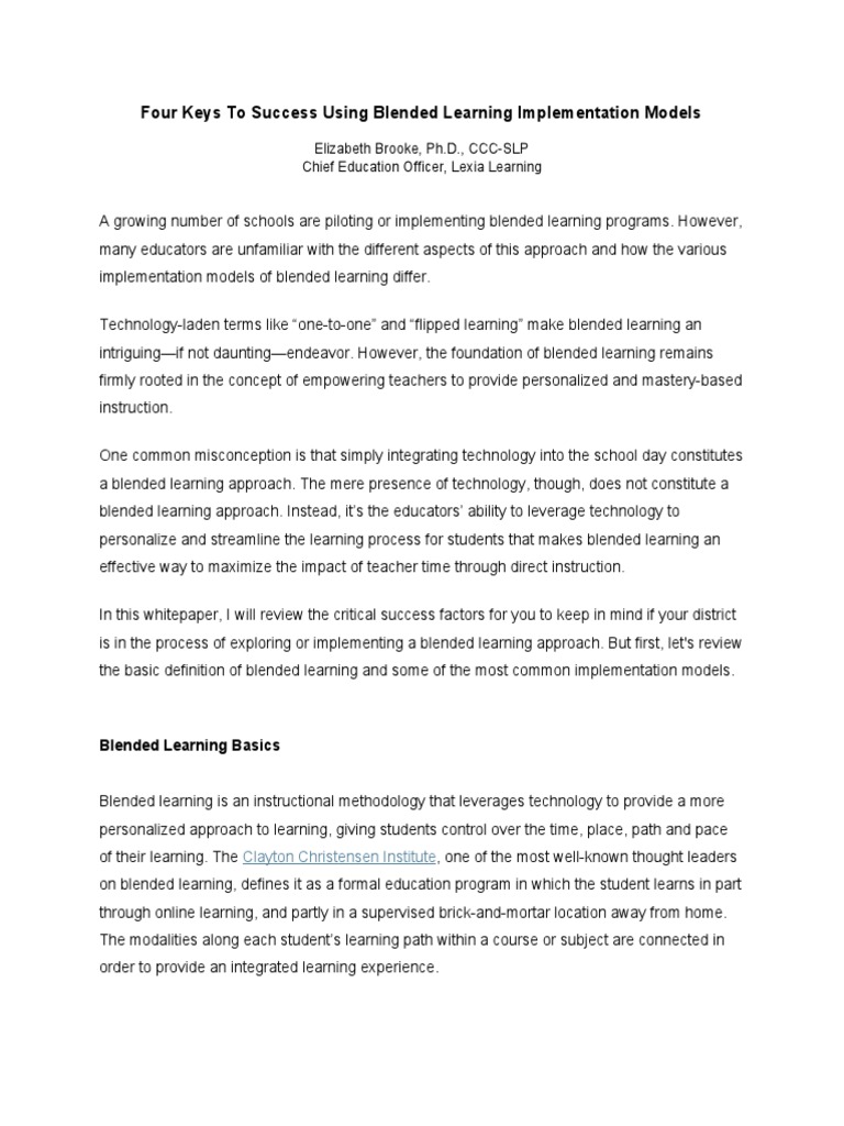 Blended Learning - WhitePaper - OverviewImplementation - 4keys | PDF | Teachers | Learning