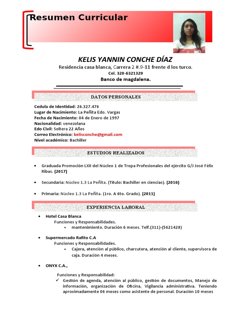 KELIS CONCHE DIAZ (Curriculum) 2020 | PDF | Educación avanzada | Agitación