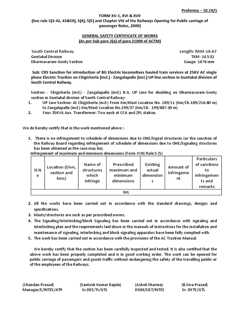 15A) CSTE C) General Safety Certifiate XV-1, XVI - XVII, 10.19.1 DL S ...