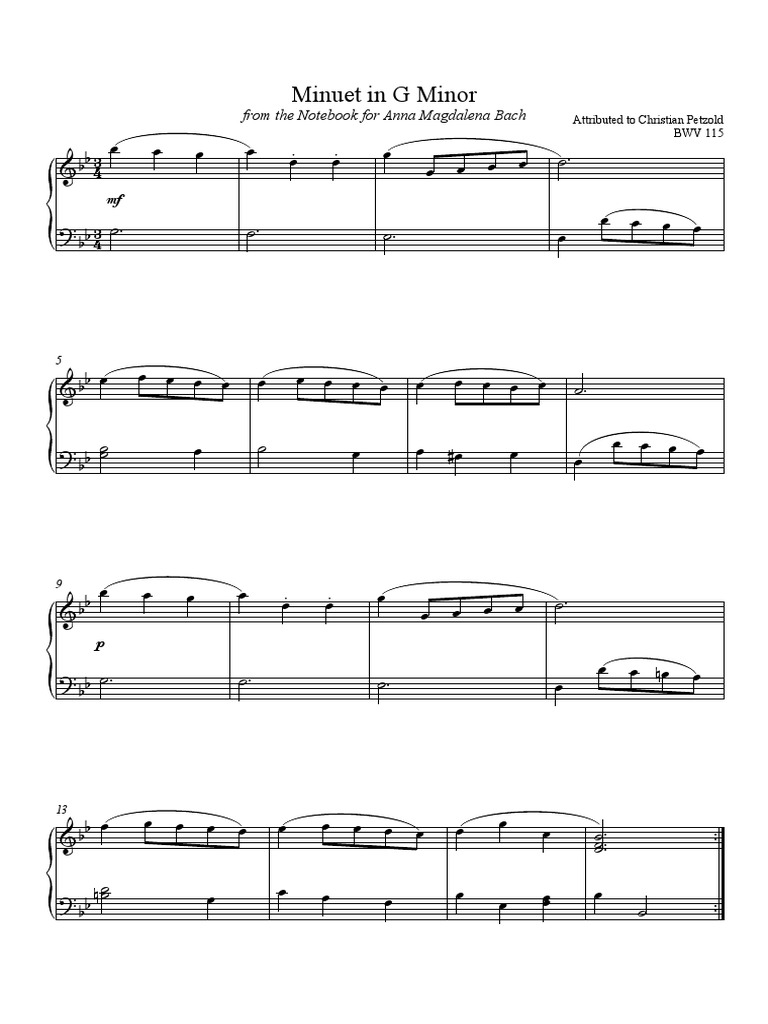 Minuet in G Minor: From The Notebook For Anna Magdalena Bach | PDF ...