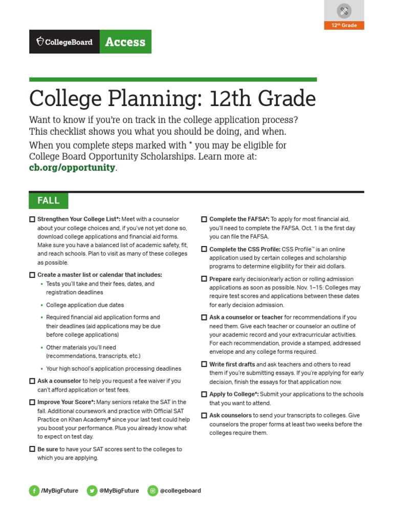 Bigfuture College Planning Calendar Seniors | PDF | Sat | University ...
