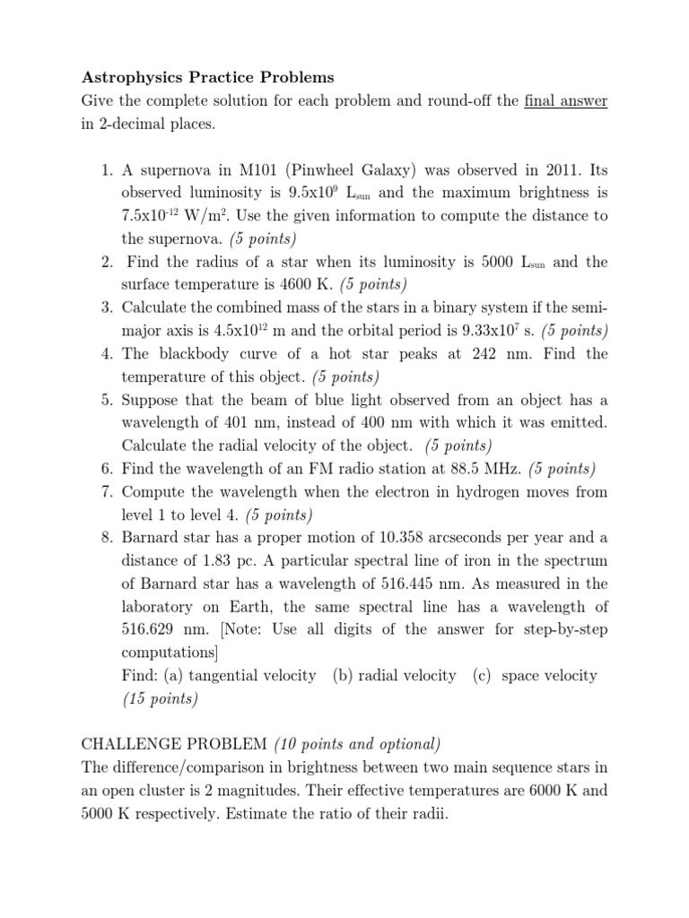 Astrophysics Practice Problems | PDF