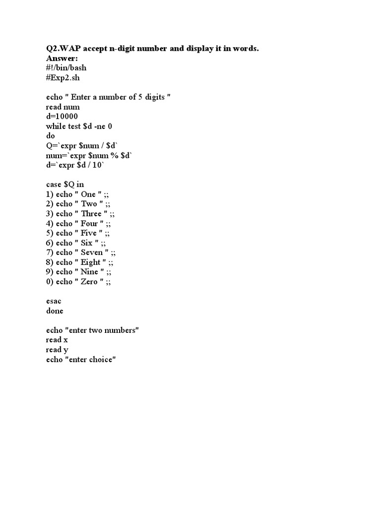 Q2.WAP Accept N-Digit Number and Display It in Words. Answer | PDF | Software Development ...
