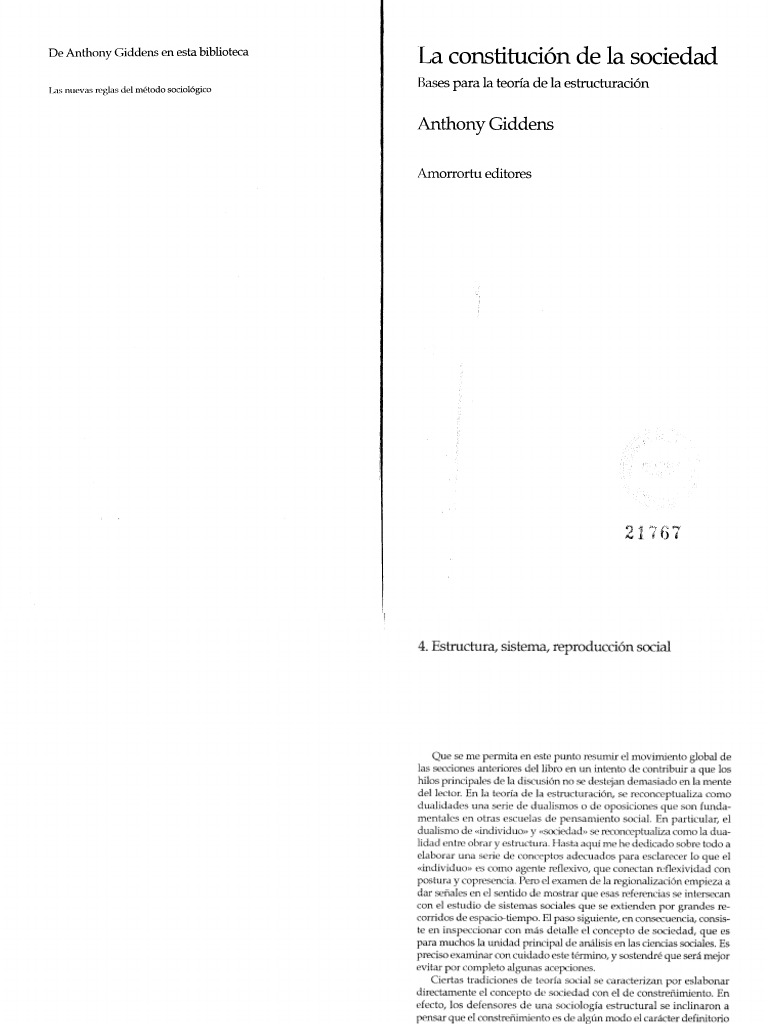 Giddens Anthony - La Constitucion de La Sociedad - Cap. 4 PDF | Descargar gratis PDF | Emile ...
