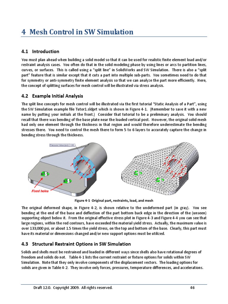 4 Mesh Control in SW Simulation: Figure 4 1 Original Part, Restraints ...