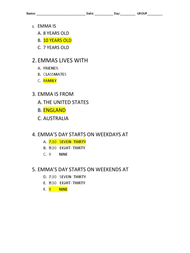 Emma's Exercise | PDF