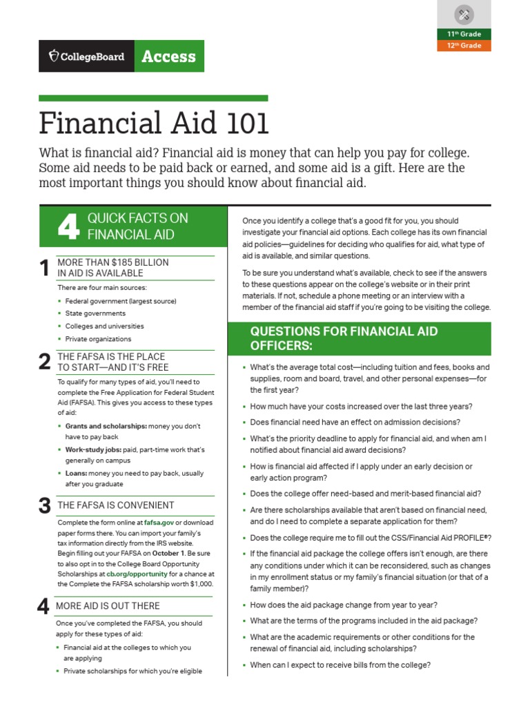 Financial Aid 101 | PDF | Students | Higher Education