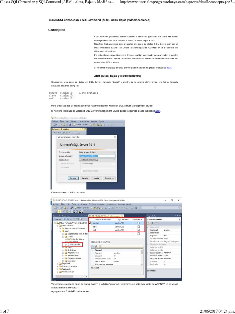 Clases Sqlconnection Y Sqlcommand Abm Altas Bajas Y Modificaciones Pdf Servidor Sql De
