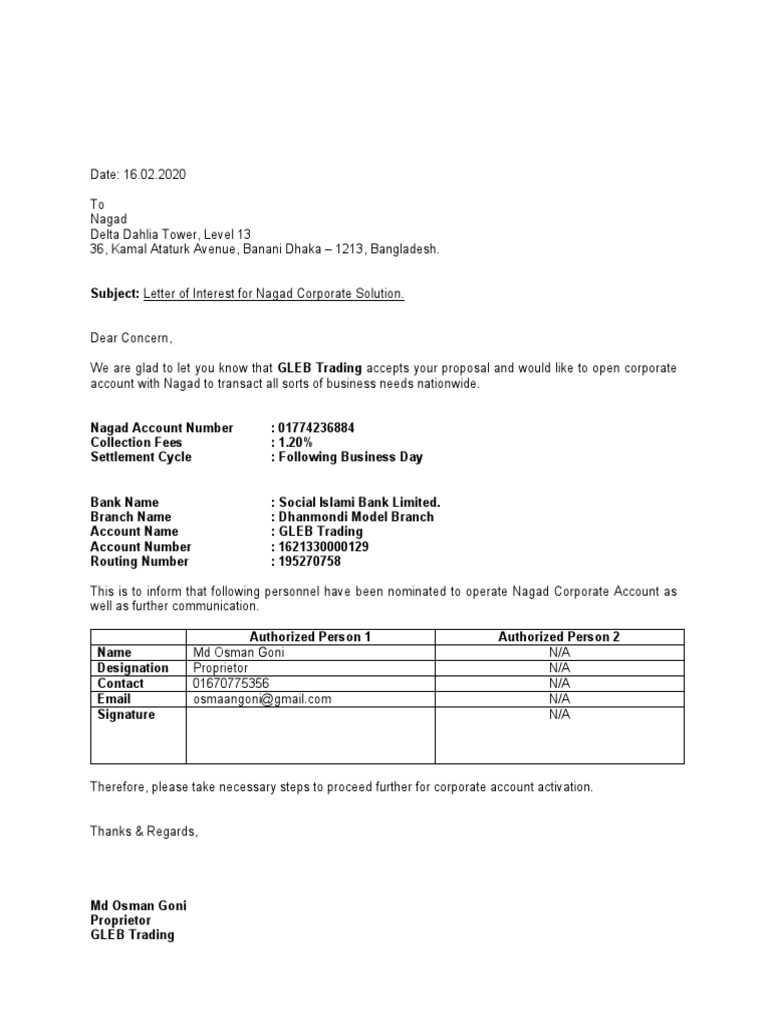 Nagad Letter of Interest Draft | PDF