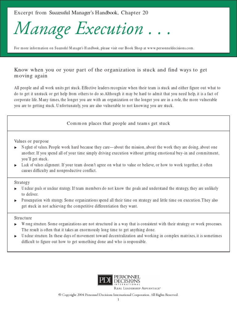Manage Execution - Successful Manager's Handbook | PDF | Business ...