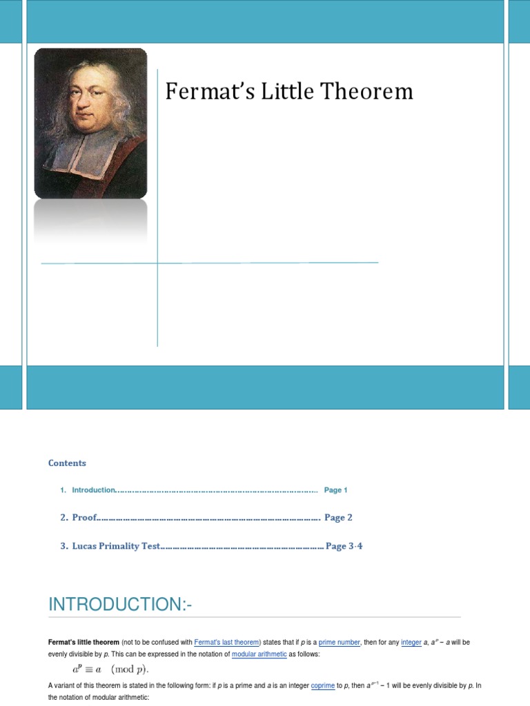 Fermat S Little Theorem And Lucas Primality Test Pdf Prime Number Number Theory