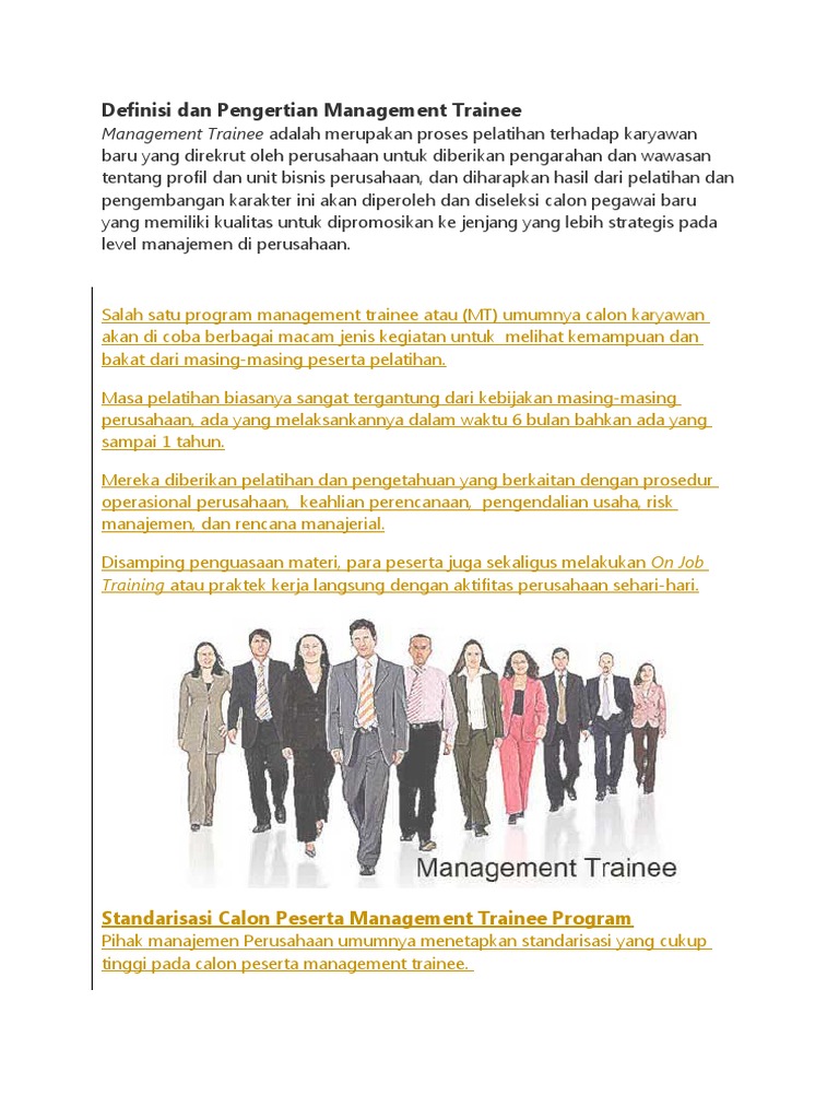 Definisi Dan Pengertian Management Trainee | PDF