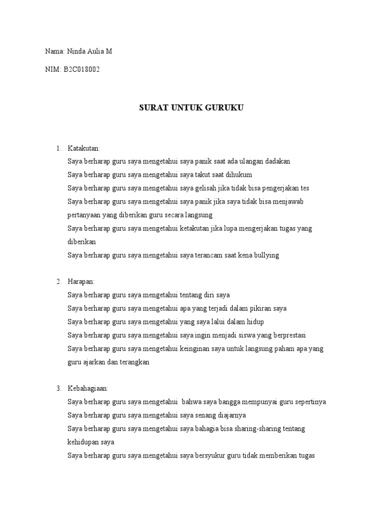 Surat Untuk Guru | PDF
