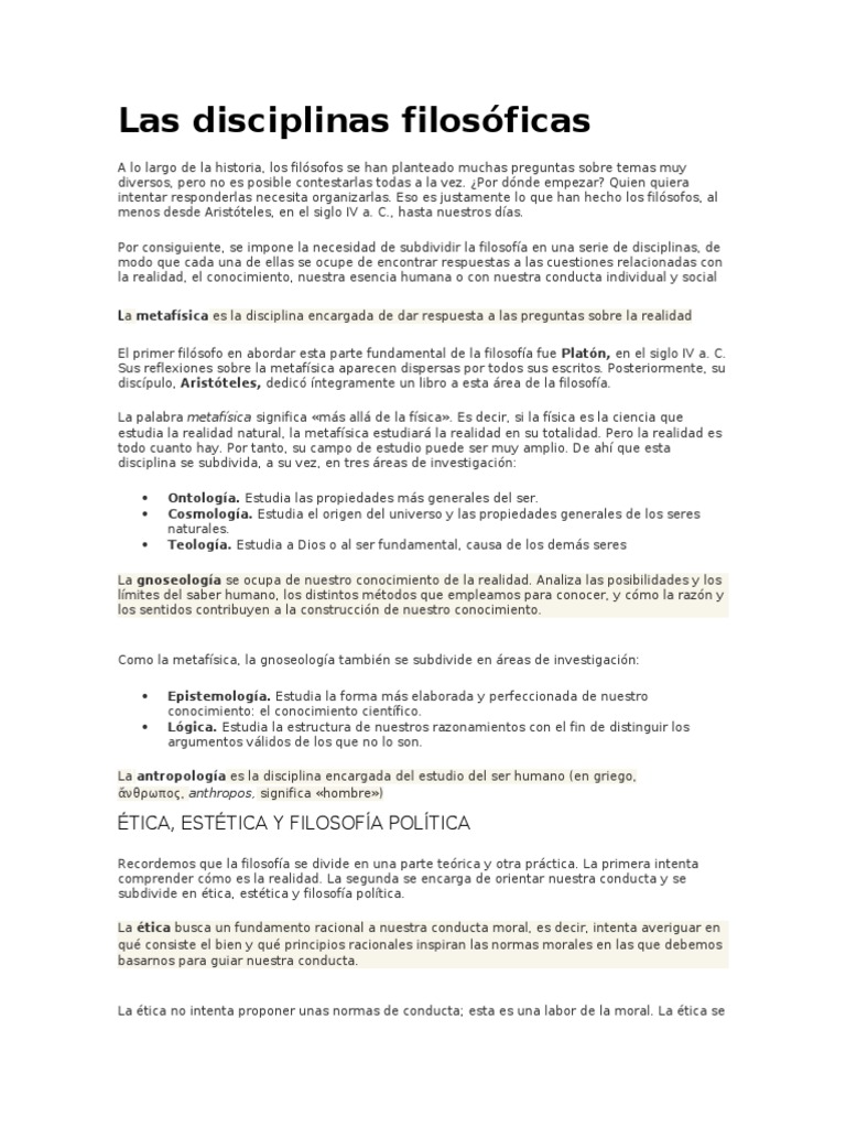Las Disciplinas Filosóficas | PDF | Metafísica | Conocimiento