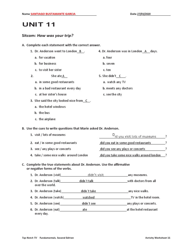 Unit 11: Sitcom: How Was Your Trip? | PDF