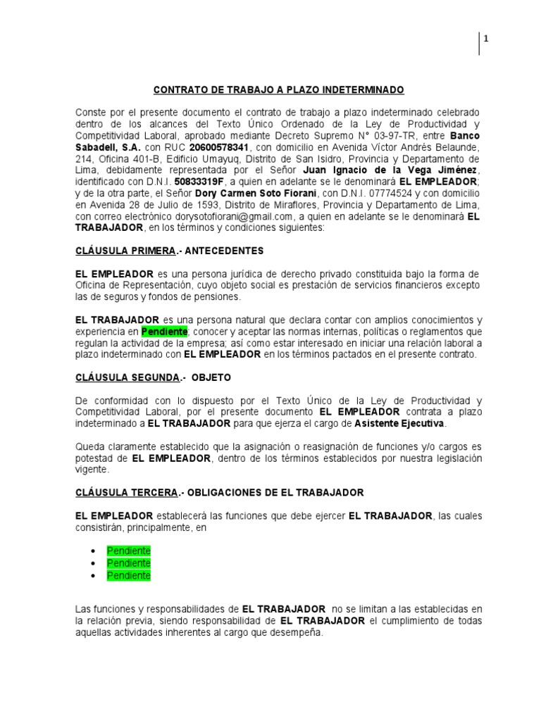 Modelo Contrato de Trabajo Indefinido | Descargar gratis PDF | Derecho ...