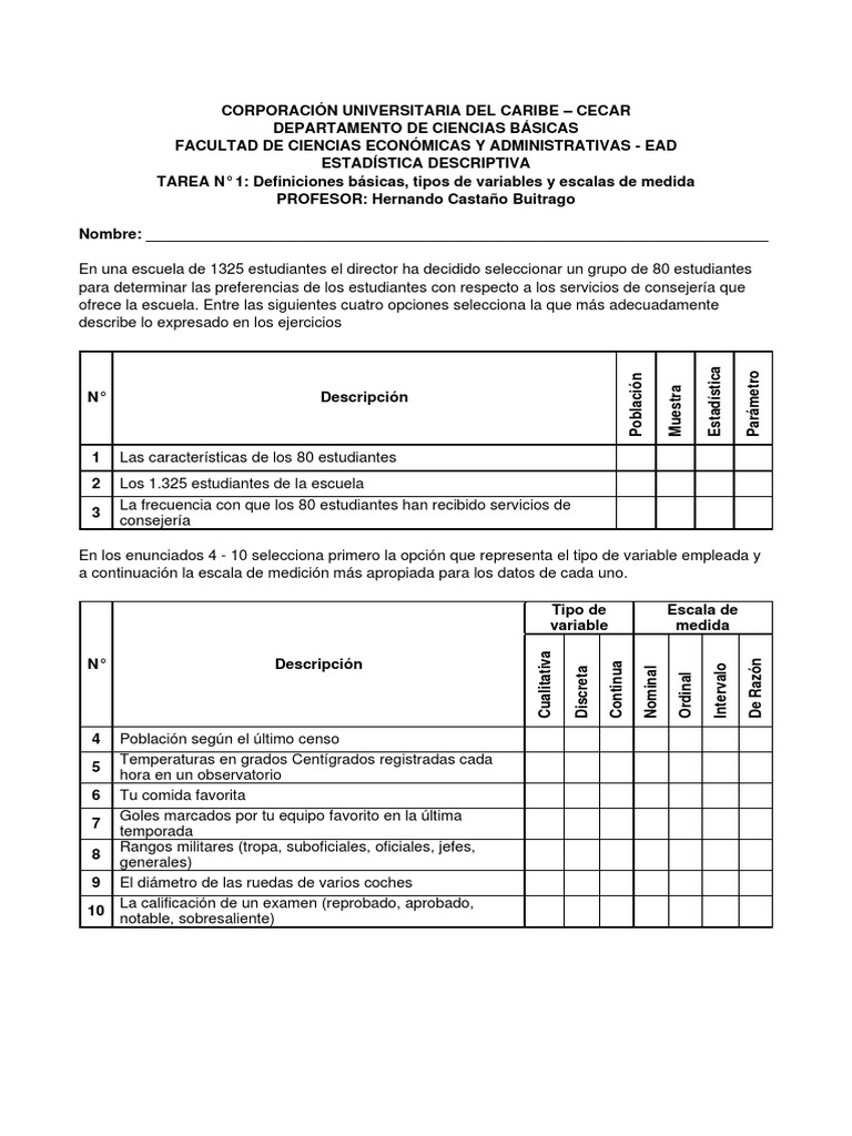 Tarea 1 Ae 1 Definiciones Básicas Tipos De Variables Y Escalas De