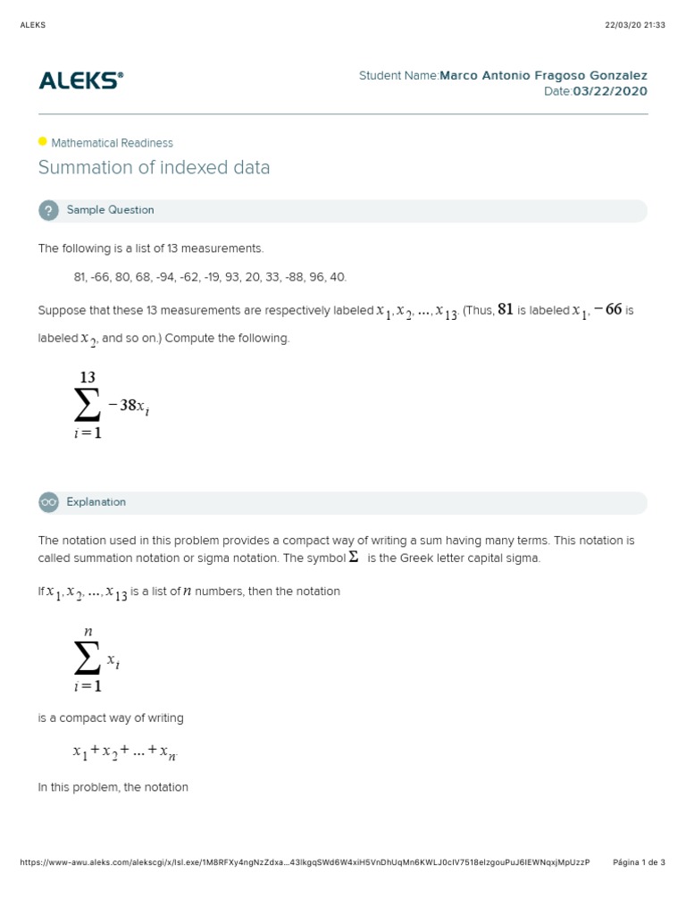 (Mathematical Readiness) - 5 - Summation of Indexed Data | PDF ...