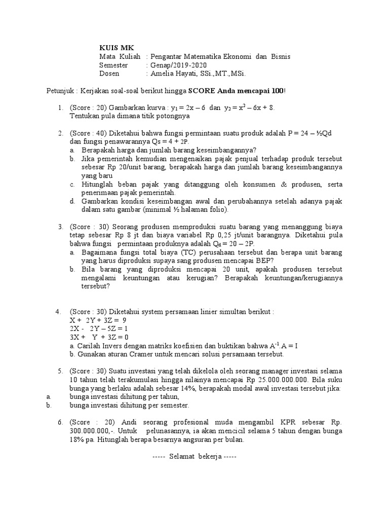 Kuis Matek 04042020 | PDF