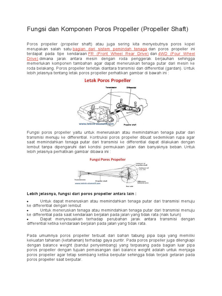 Fungsi Dan Komponen Propeller Shaft | PDF