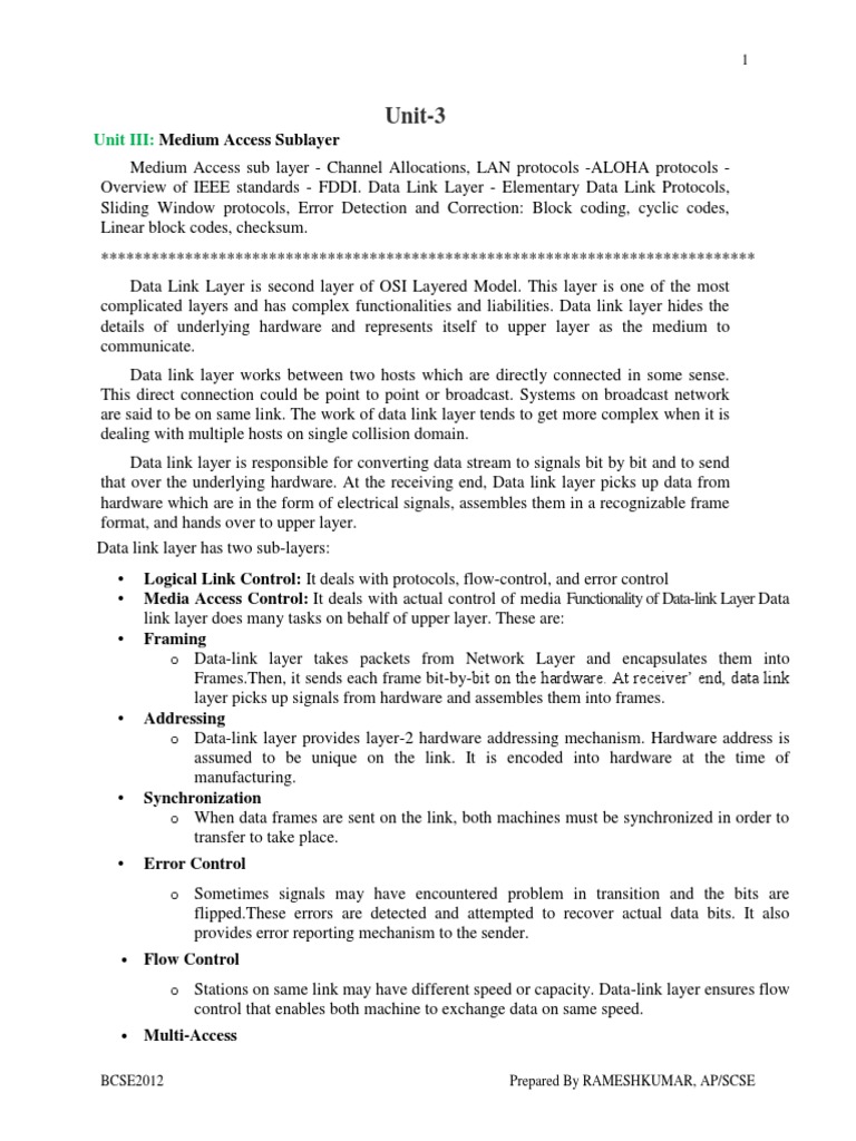 Unit-3: Medium Access Sublayer | PDF | Computer Network | Channel Access Method