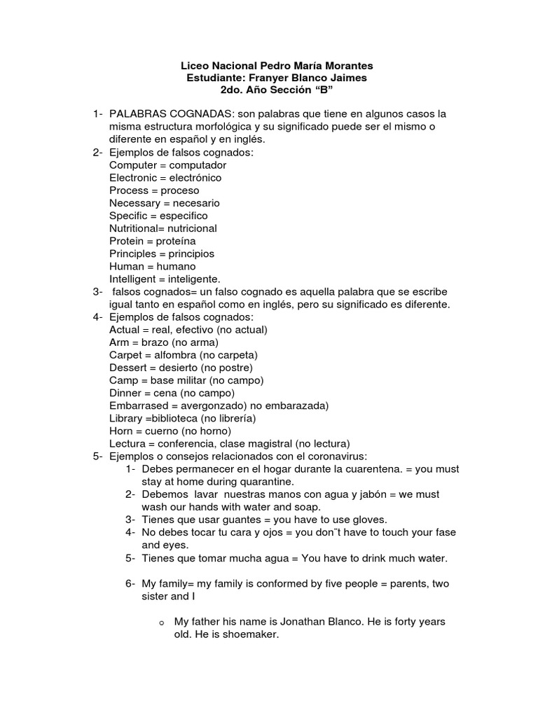 Palabras Cognadas | PDF | Verbo | Asunto (gramática)