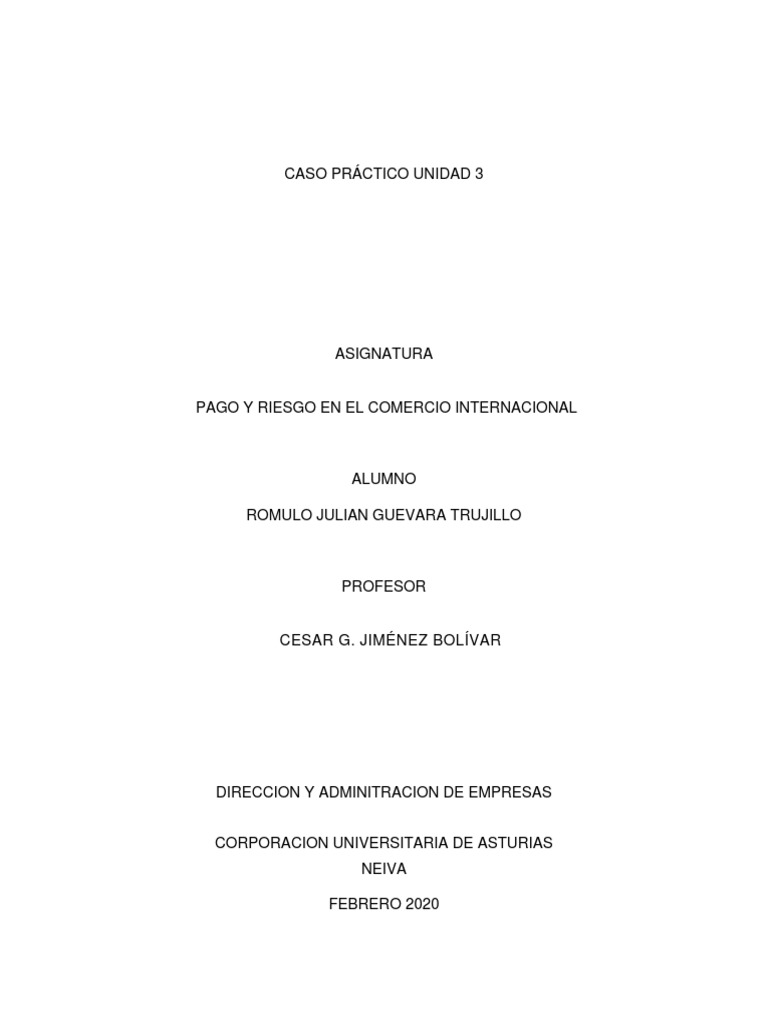 Caso Practico Unidad 3 Pago y Riesgo en El Comercio Internacional | PDF | Balance de pagos ...