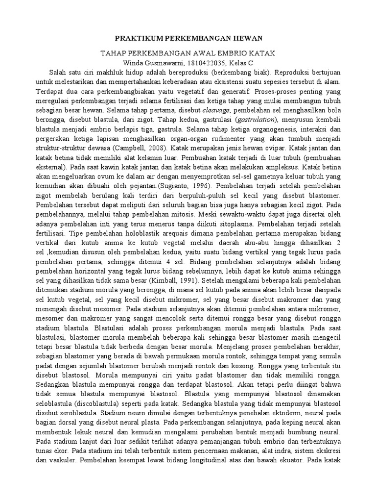 Tahap Perkembangan Awal Embrio Katak | PDF